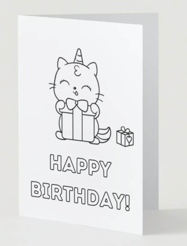 PRINTABLE Cat Happy Birthday Coloring Card, Cat Birthday Card, Birthday ...