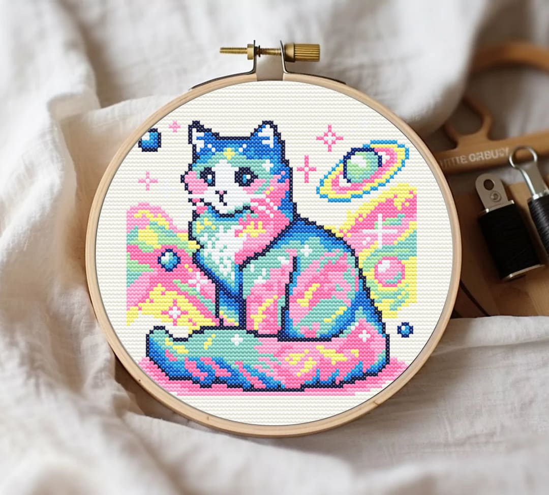 Galactic Cat Cross Stitch Pattern PDF - Cute Celestial Galactic Starry ...