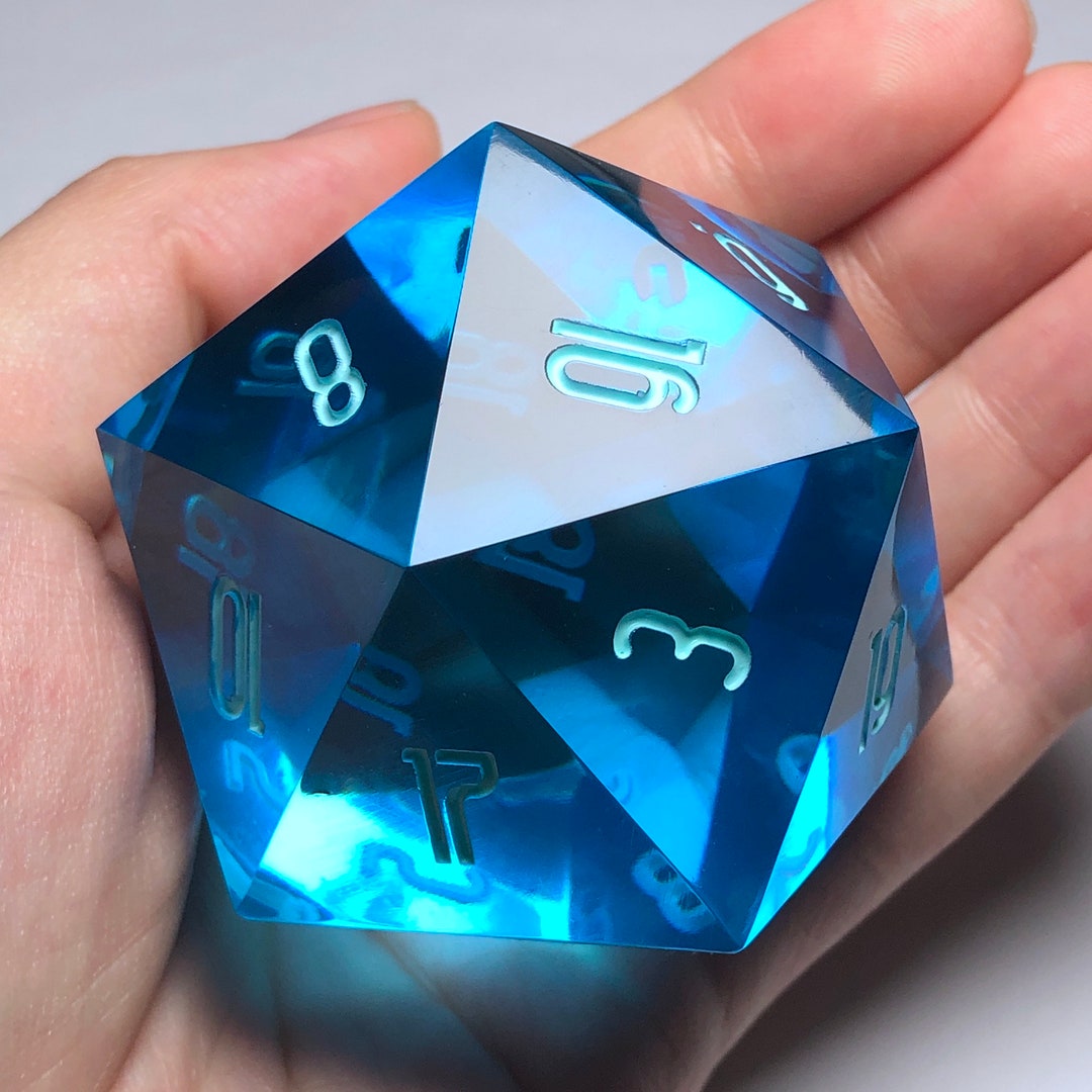 Aqua Sky - 50mm Resin D20 Dice, Large Handmade Dice, D&D D20, Jumbo DND ...