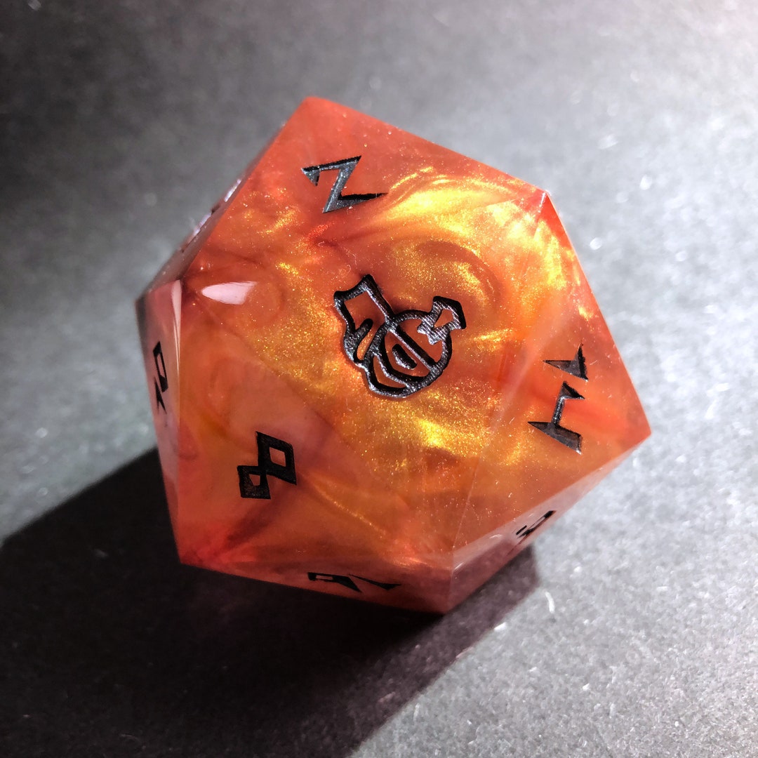 Golden Amber 50mm Resin D20 Dice, Large Handmade Dice, D&D D20, Jumbo ...