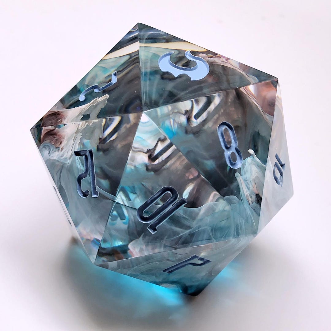 Handcrafted D20 Dice - Oceanic Tempest Large 50mm Resin Die With ...