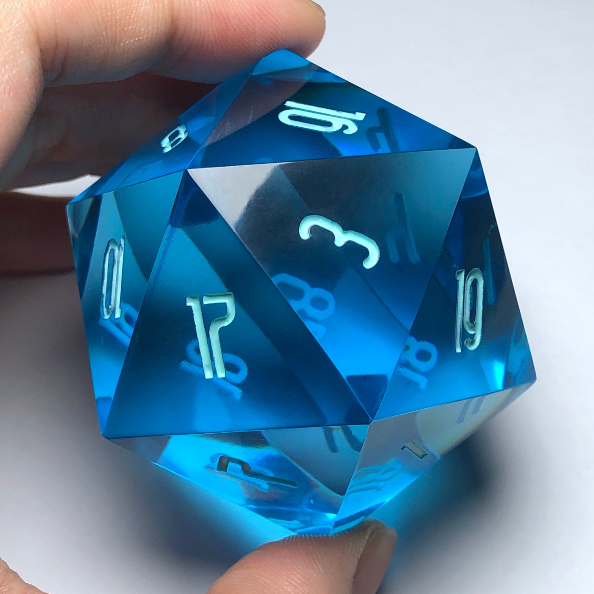 Aqua Sky - 50mm Resin D20 Dice, Large Handmade Dice, D&D D20, Jumbo DND ...