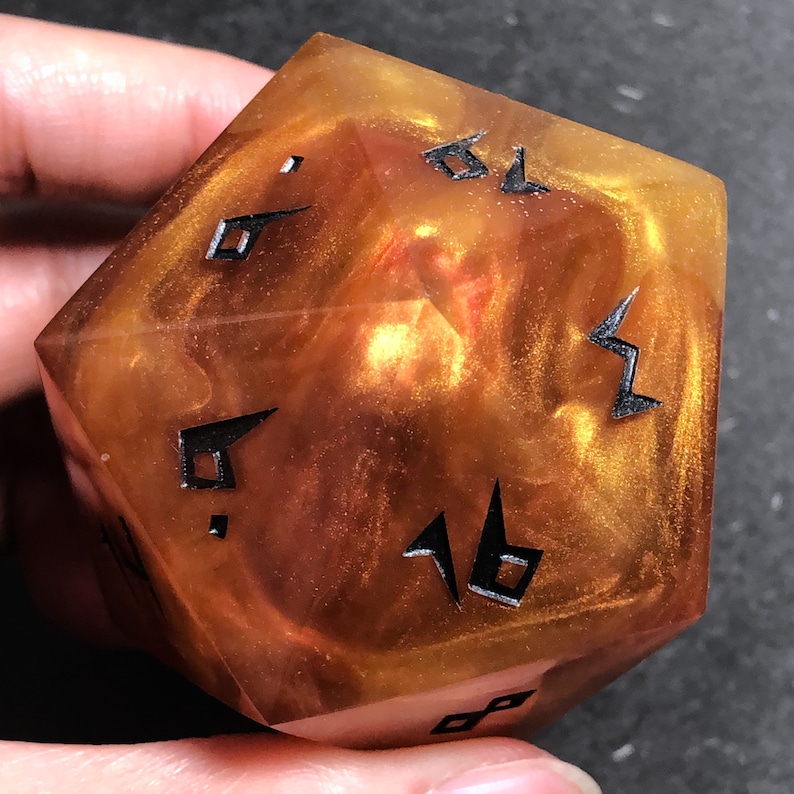 Golden Amber 50mm Resin D20 Dice, Large Handmade Dice, D&D D20, Jumbo ...
