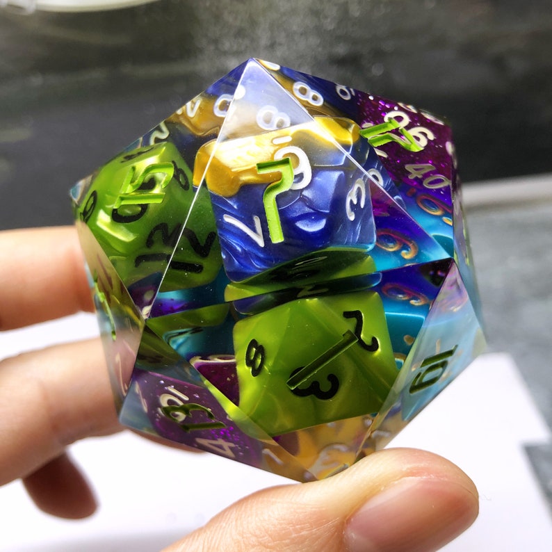 Fantasy Dice in Dice Embedded Art 50mm Resin D20 Dice, Large Handmade ...