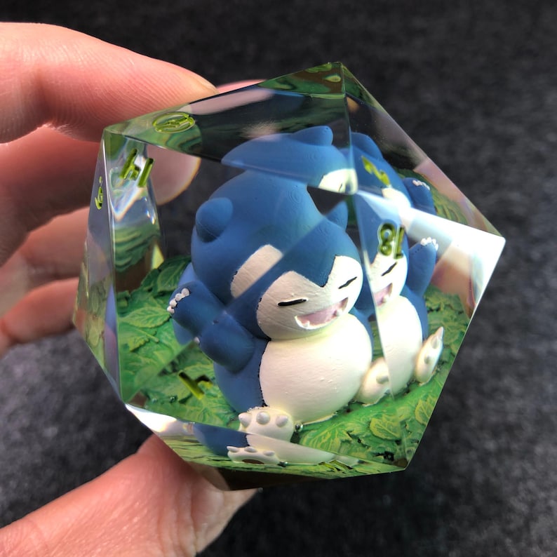 50mm Resin Pokemon Dice With Snorlax Miniature, Handmade D20 Resin Dice ...