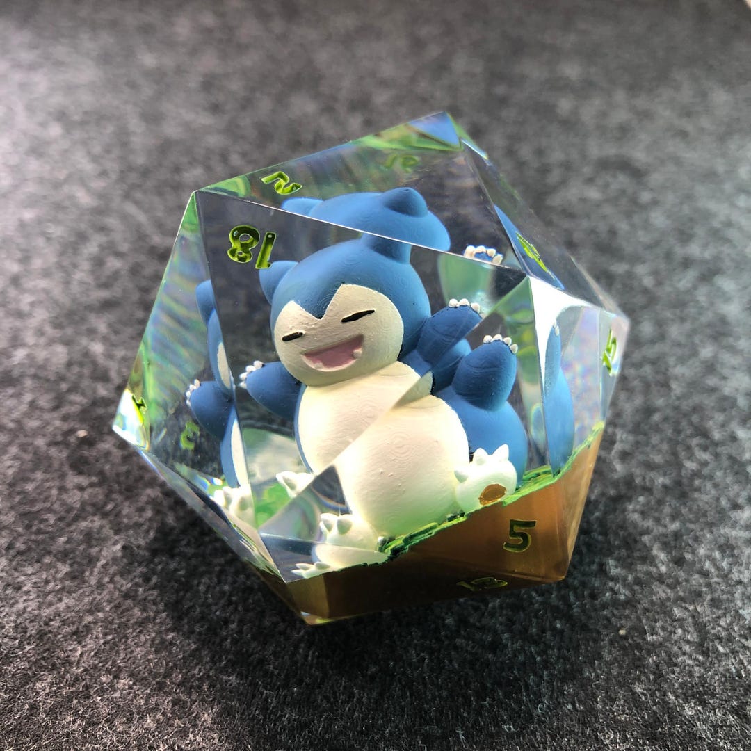 50mm Resin Pokemon Dice With Snorlax Miniature, Handmade D20 Resin Dice ...