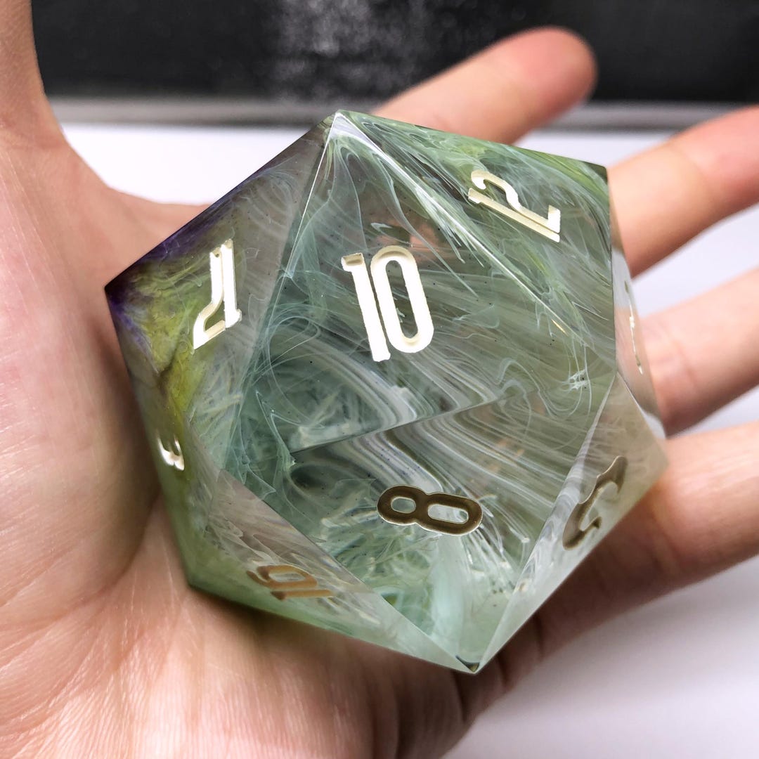 Enchanted Jade Petri Dish Art 50mm Resin D20 Dice, Large Handmade Dice ...