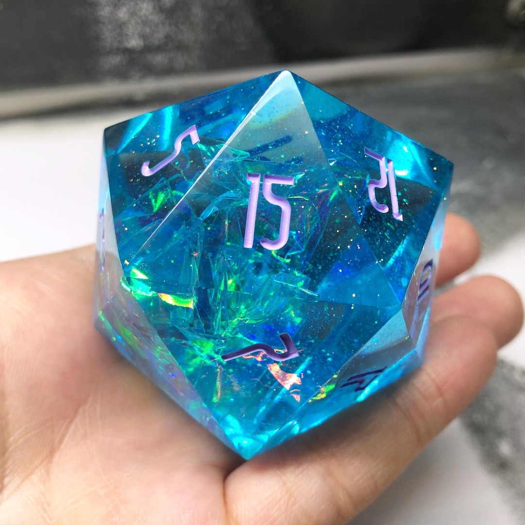 Mermaid’s Treasure - Sea Blue 50mm Resin D20 Dice, Large Handmade Dice ...