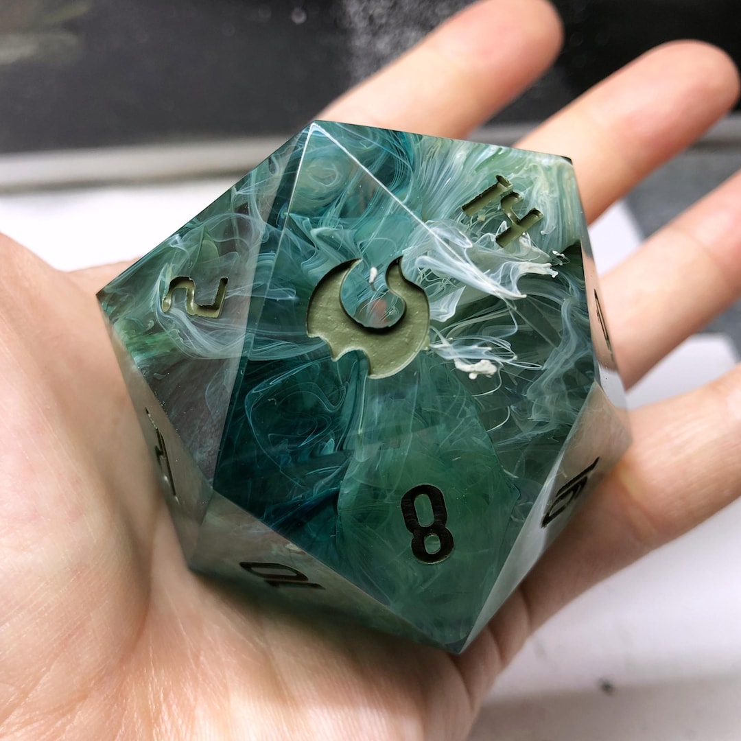 Tidal Treasures Petri Dish Art 50mm Resin D20 Dice, Large Handmade Dice ...