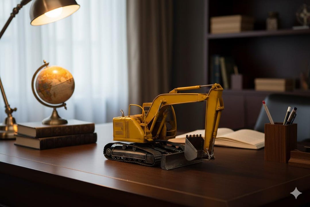 Handmade Metal Excavator Model: Vintage Rustic Desk Decor (14" Length ...