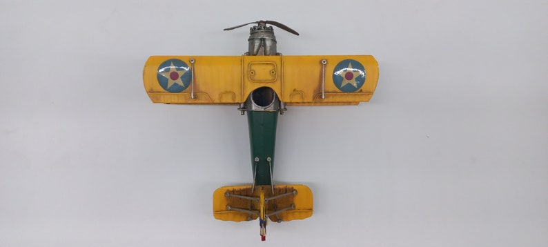 Handmade Metal Biplane Model, Vintage Style, Yellow Green, Rustic Decor ...