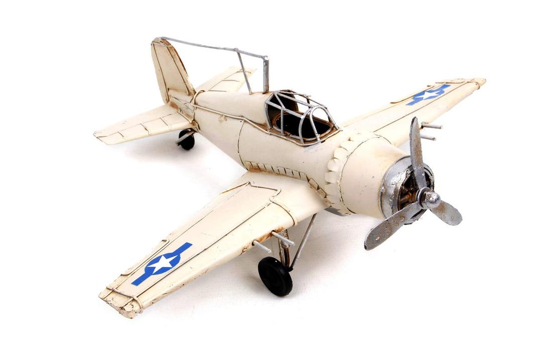 Vintage Metal Biplane Model, Handcrafted Decorative Airplane ...