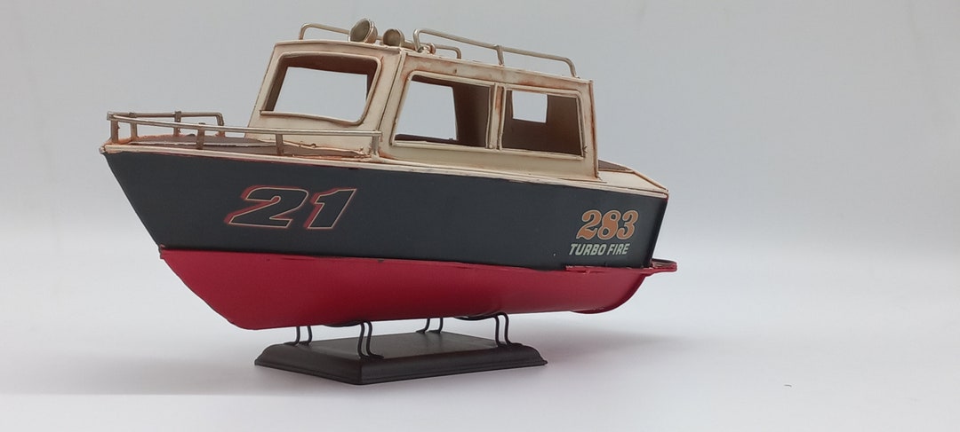 Handcrafted Metal Speed Boat Replica, Vintage Style, 13.4" Long, Rustic ...