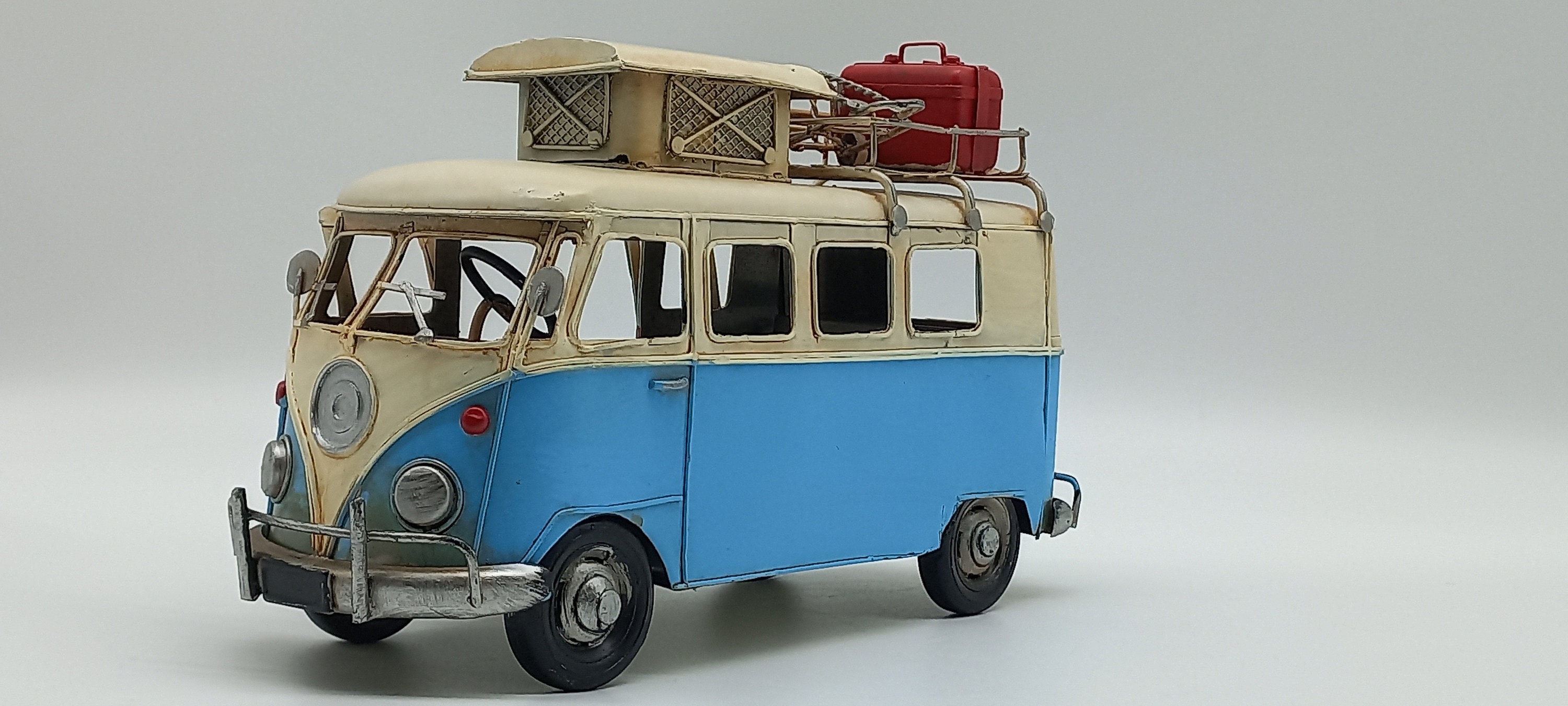 Decorative Metal Minibus Nostalgic Blue Caravan Car Handmade Painting ...