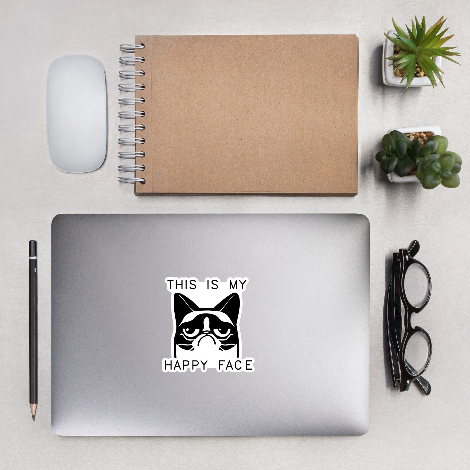 Sad Cat | This is My Happy Face | Decal Sticker for Car, Laptop, Window ...