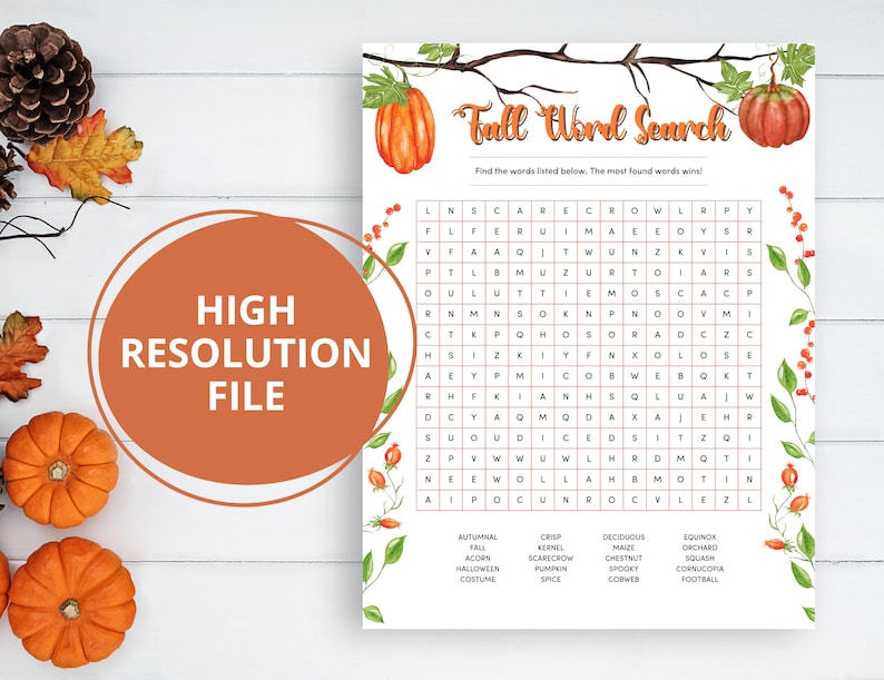 Fall Word Search Printable Game, Thanksgiving Games for Kids, Autumn ...