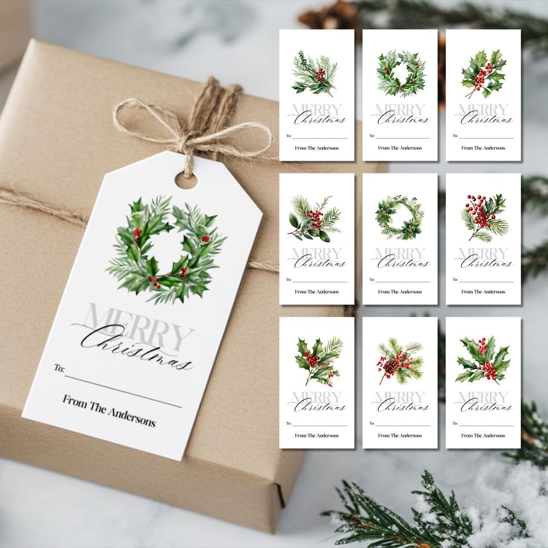 Editable Pine Tree Christmas Gift Tags, Printable Christmas Holiday ...