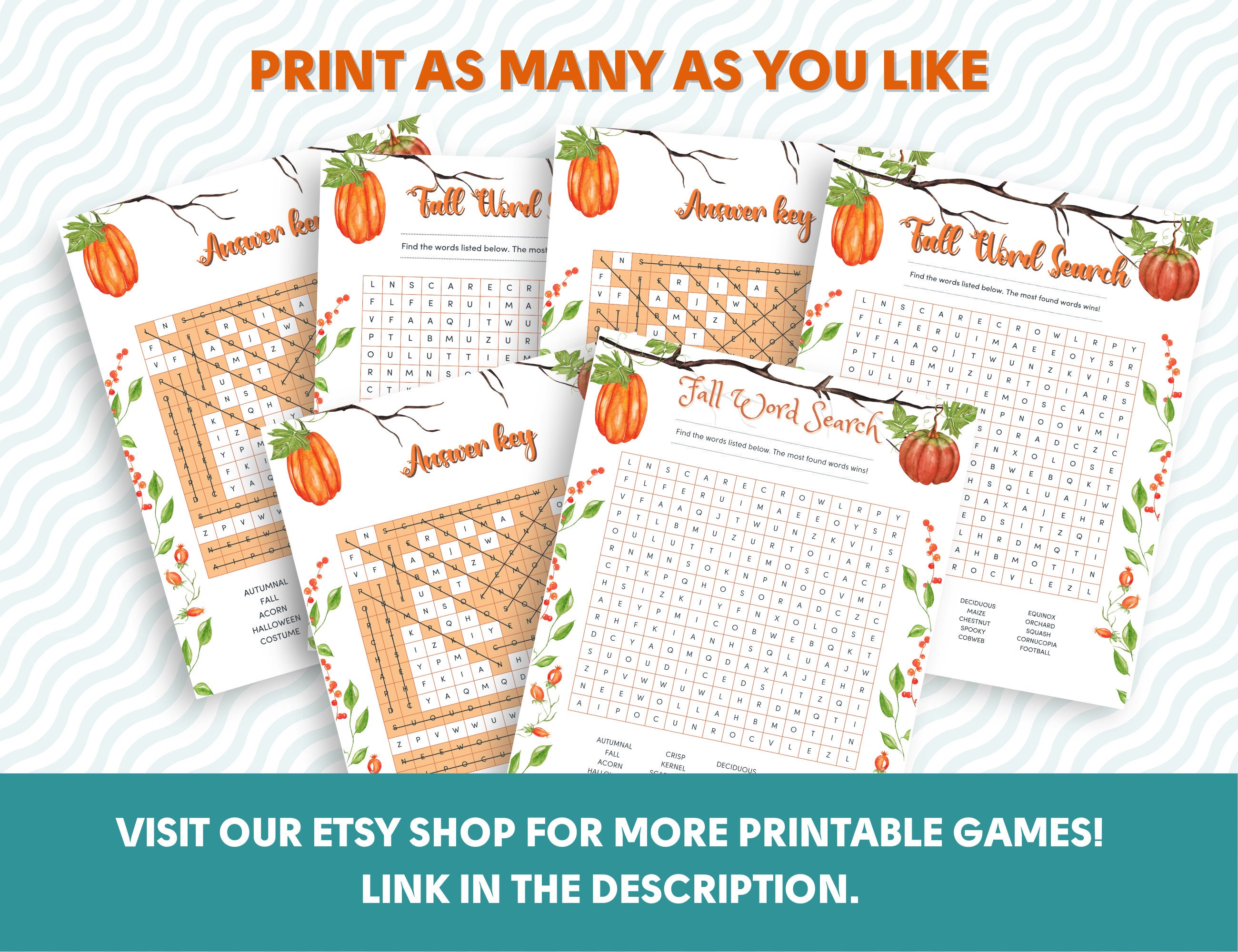 Fall Word Search Printable Game, Thanksgiving Games for Kids, Autumn ...