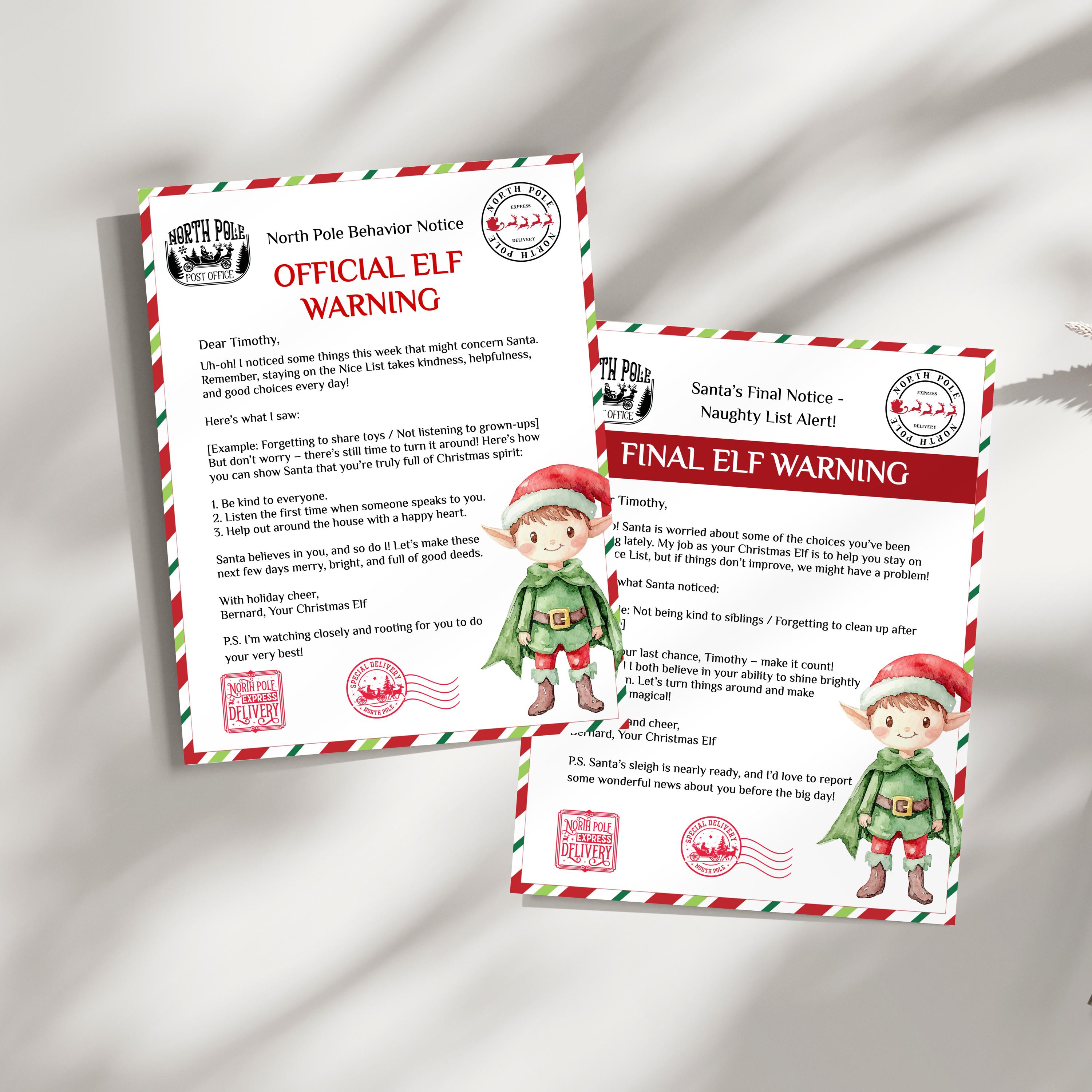 Editable Elf Warning Letter, Santa Surveillance Report, North Pole ...