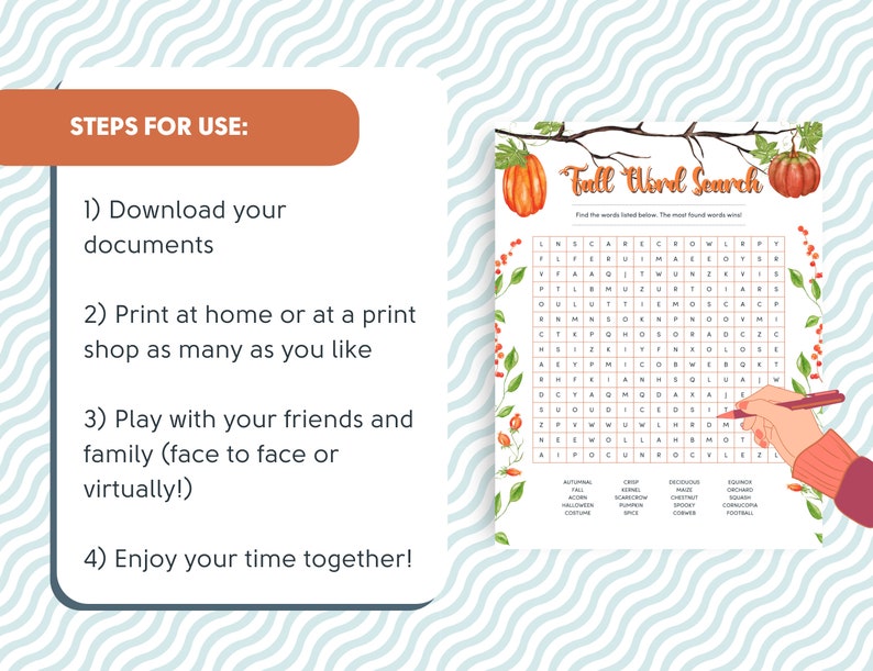 Fall Word Search Printable Game, Thanksgiving Games for Kids, Autumn ...