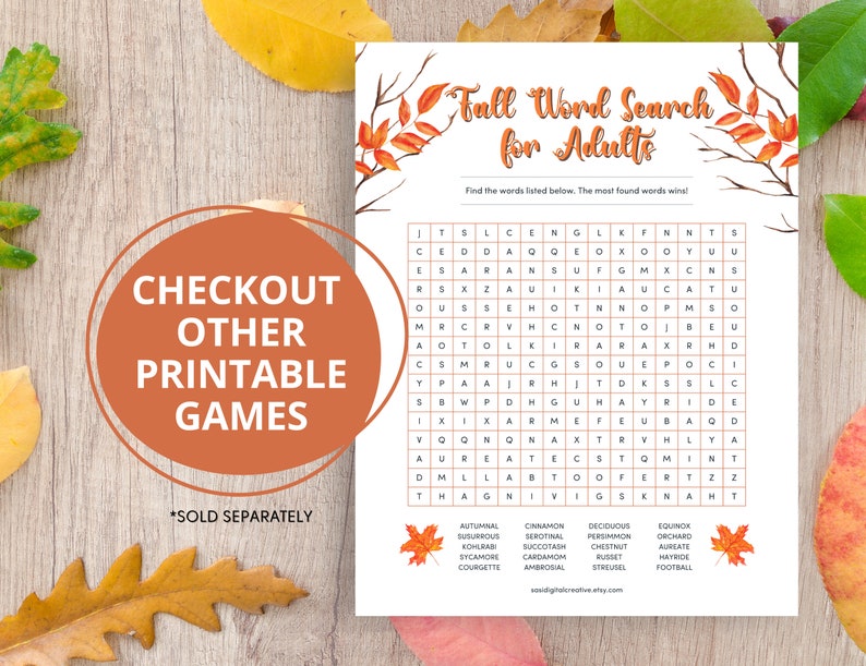 Fall Word Search Printable Game, Thanksgiving Games for Kids, Autumn ...