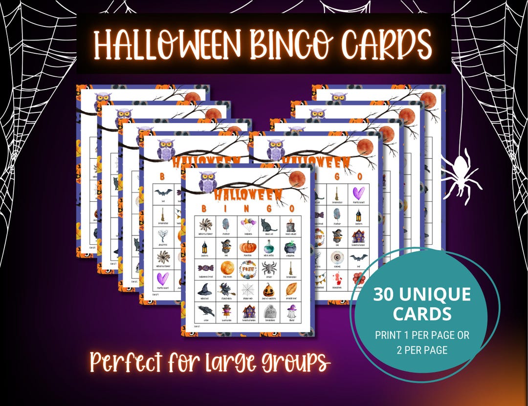 30 Printable Halloween Bingo Cards, Kids Adult Halloween Party Games ...