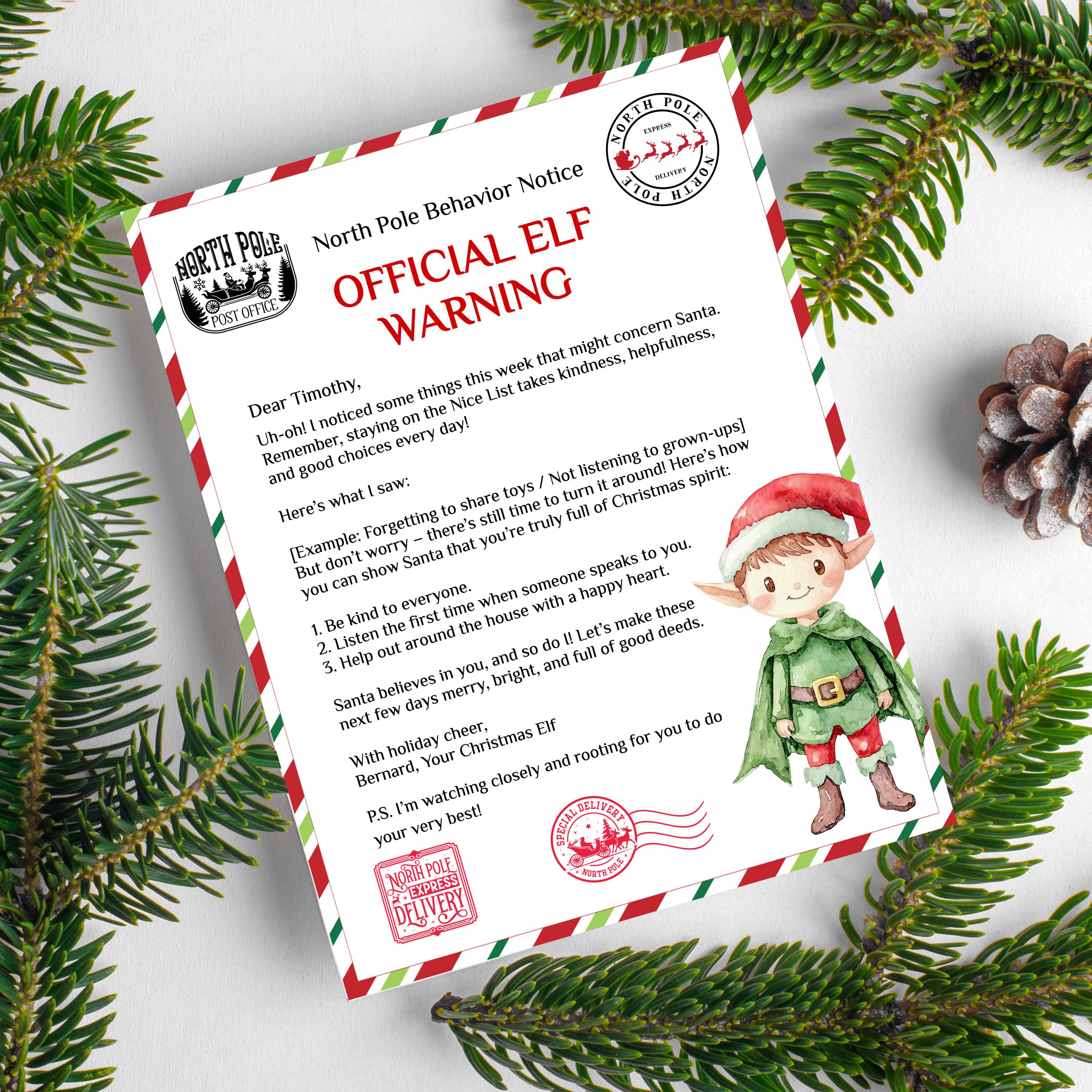 Editable Elf Warning Letter, Santa Surveillance Report, North Pole ...