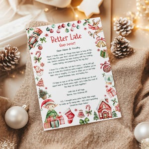 Editable Elf Late Arrival Letter, Elf Sorry I’m Late Note, Last-minute ...