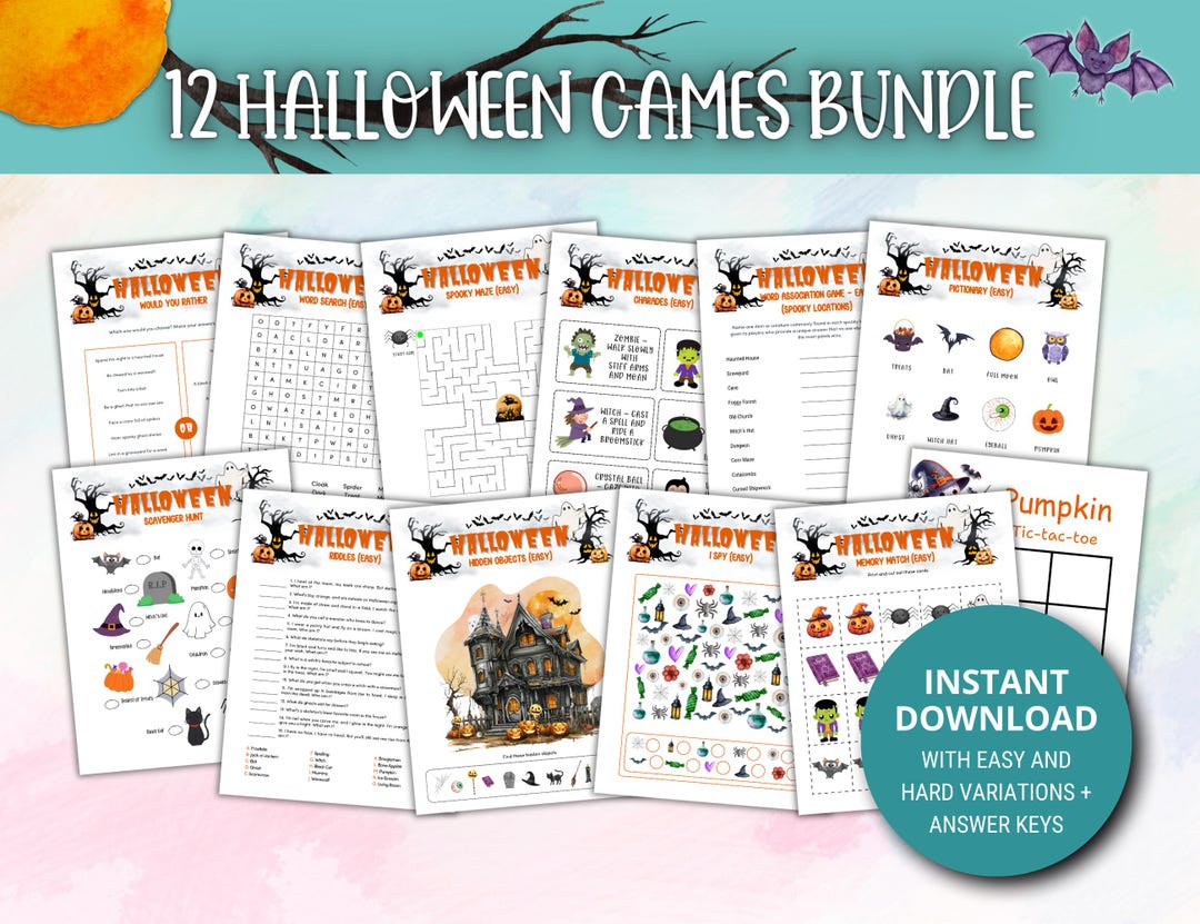 Halloween Games Bundle, Printable Halloween Activities for Kids, Fun ...