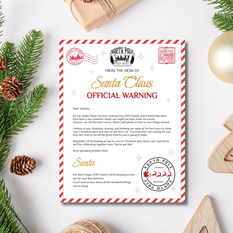 Editable Warning Letter From Santa Template, Personalized Bad Behavior ...