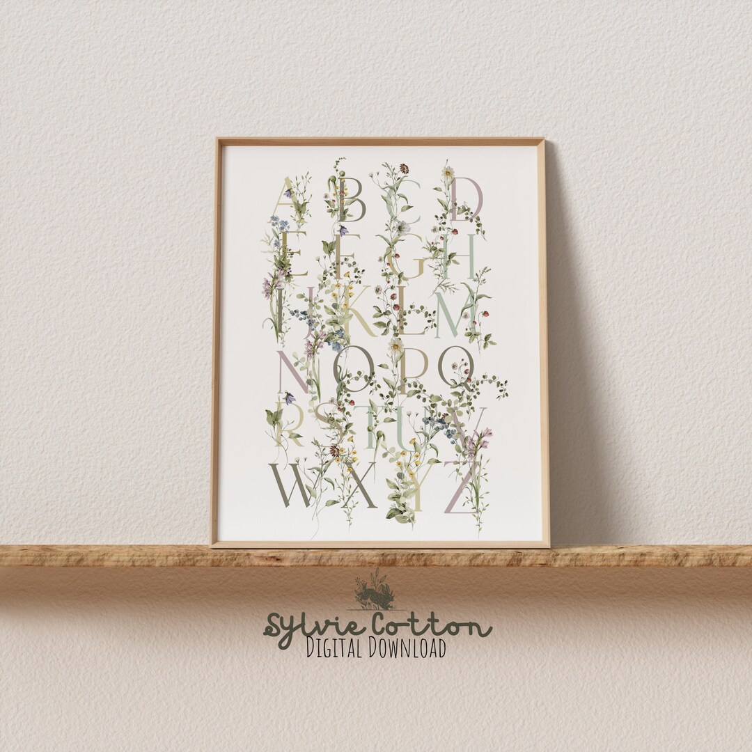 Botanical Alphabet Chart Wildflower Watercolor Cottagecore Woodland ...