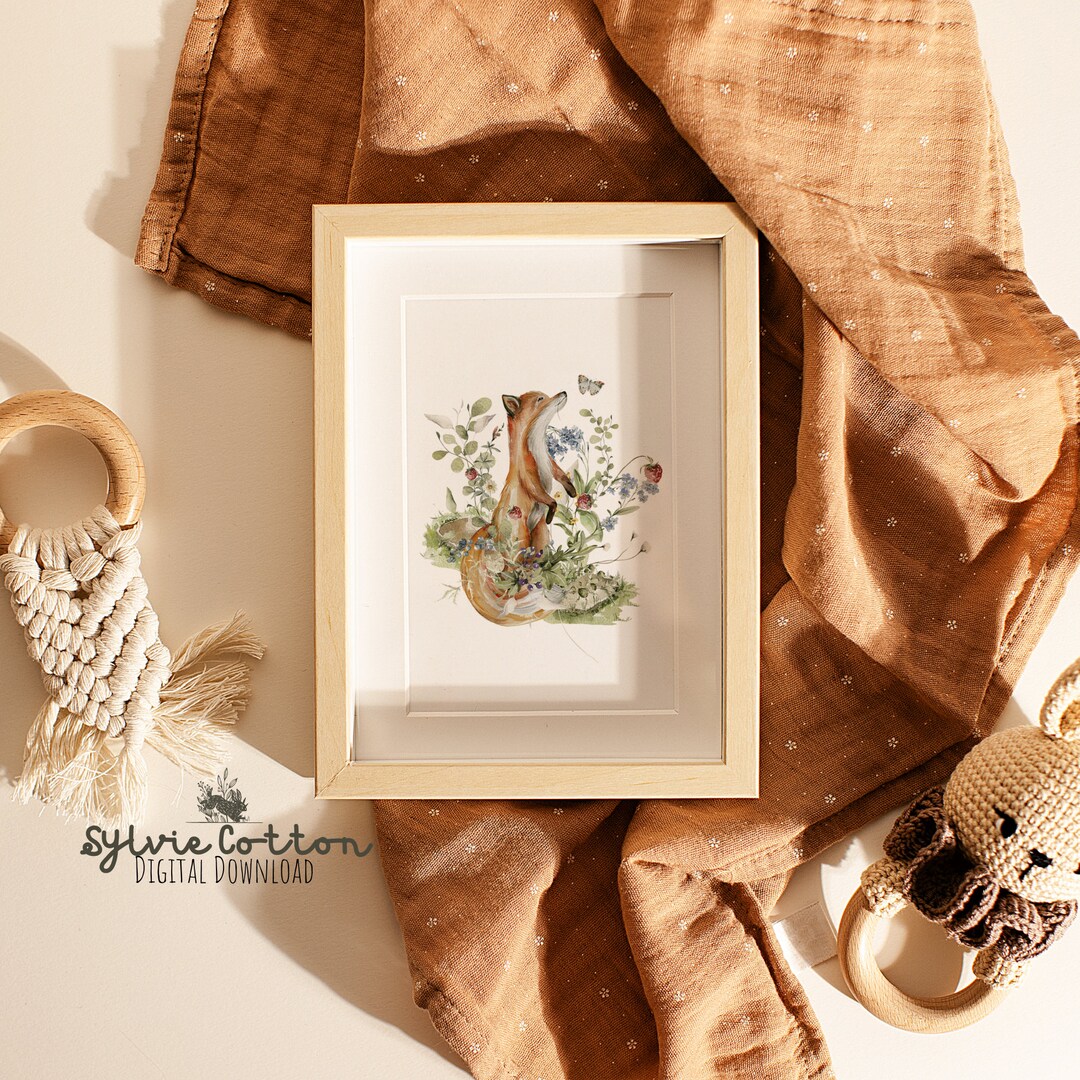 Botanical Fox Print 02 Wildflower Watercolor Cottagecore Woodland ...