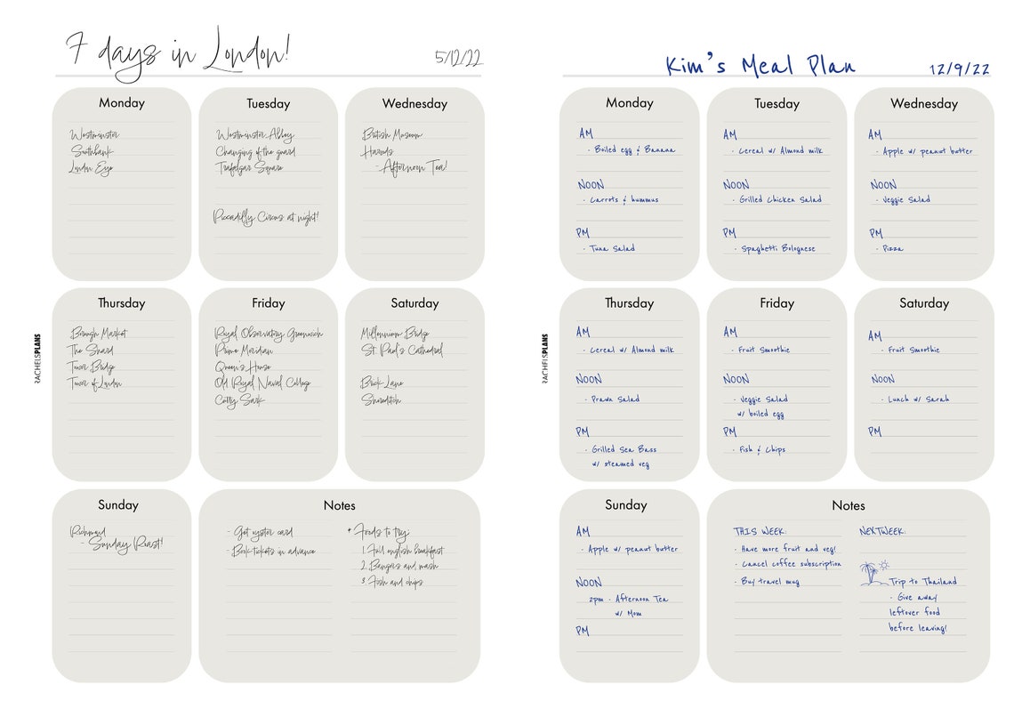 Week View Planner A4 Printable PDF Inserts Monday Start 2 Versions ...