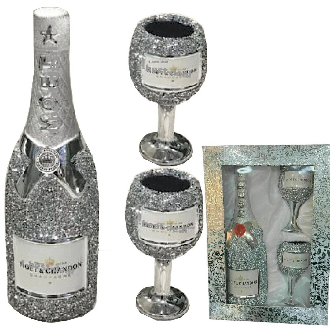 Champagne Bottle Silver Crushed Diamond Sparkle Shelf Sitter - Etsy