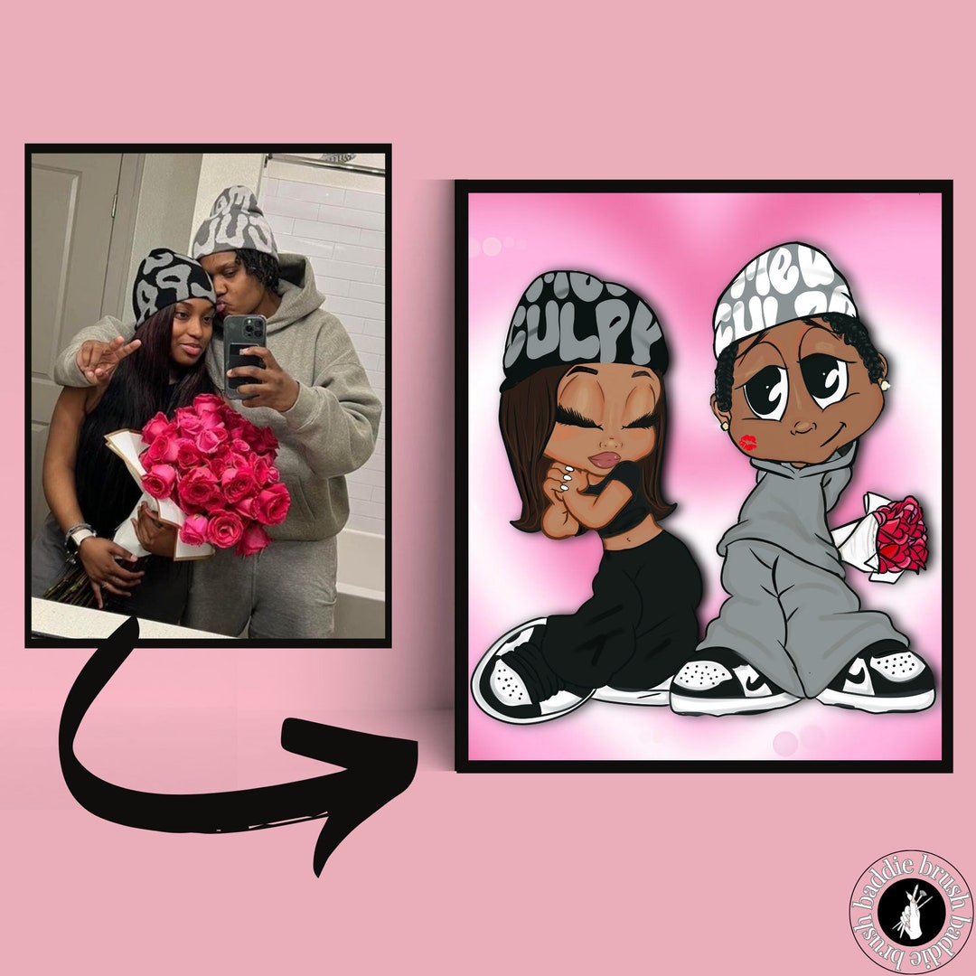 Y2k Custom Cartoon Chicano Couple Digital Art Portrait, Anniversary ...