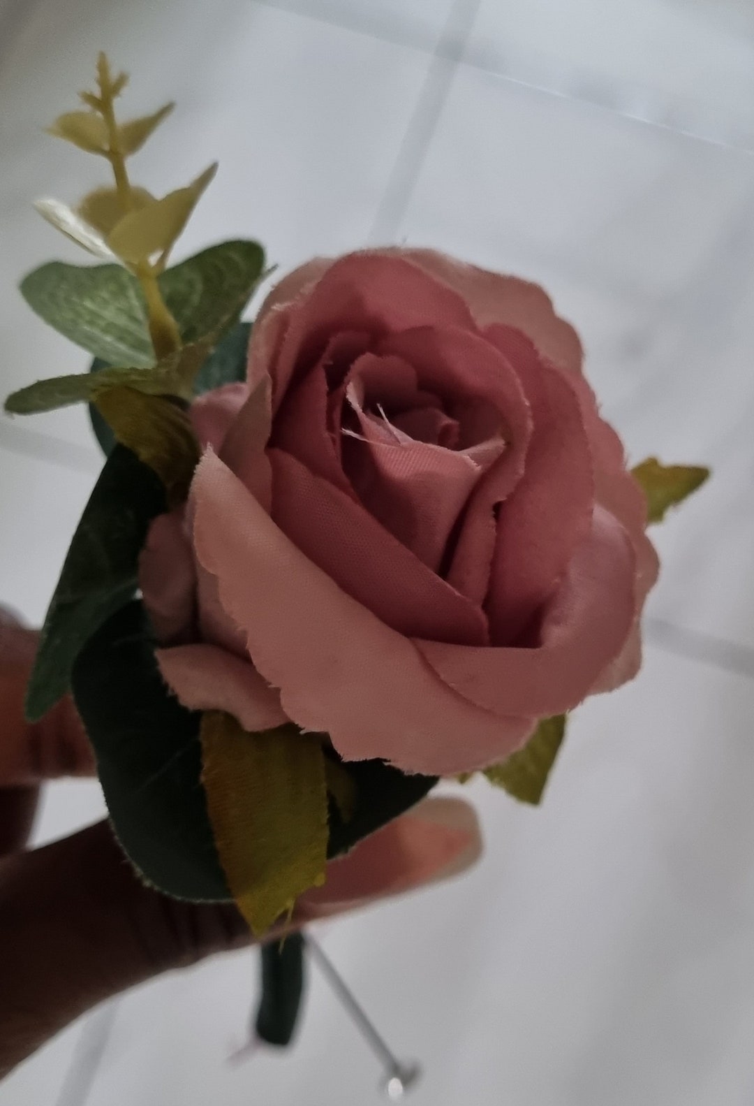 Dusky Pink Single Rose and Gypsophila Buttonhole With Thistle. Very ...