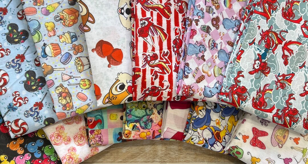 Disney Poly Cotton Fabric Bundle, 12 Remnants, Mystery Grab Bag NO ...