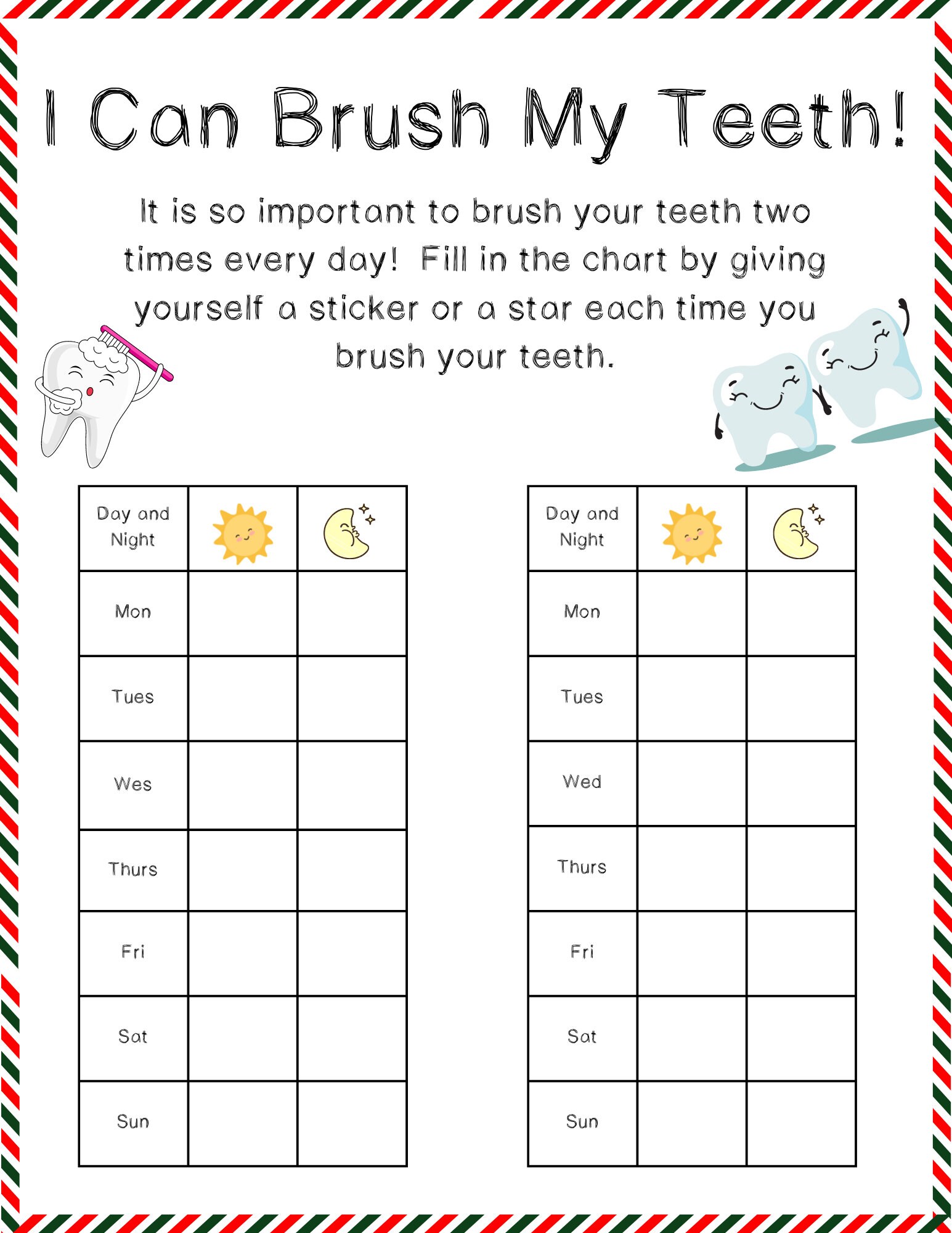 Tooth Brushing Chart Reward Chart for Kids Sticker Chart for - Etsy ...
