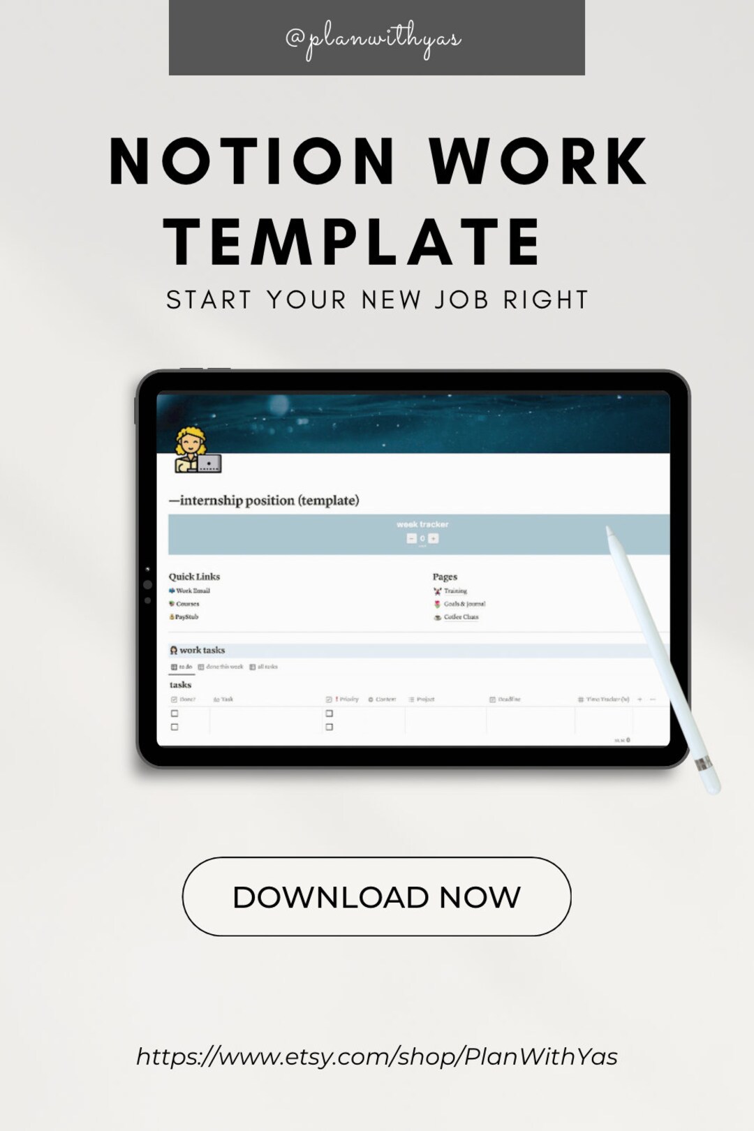 Work Notion Template — Work Dashboard, First Job / Early Career ...