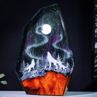 Lamp Wolf Epoxy Resin, Epoxy Resin Wood, Custom Resin Epoxy Lamp, Red ...