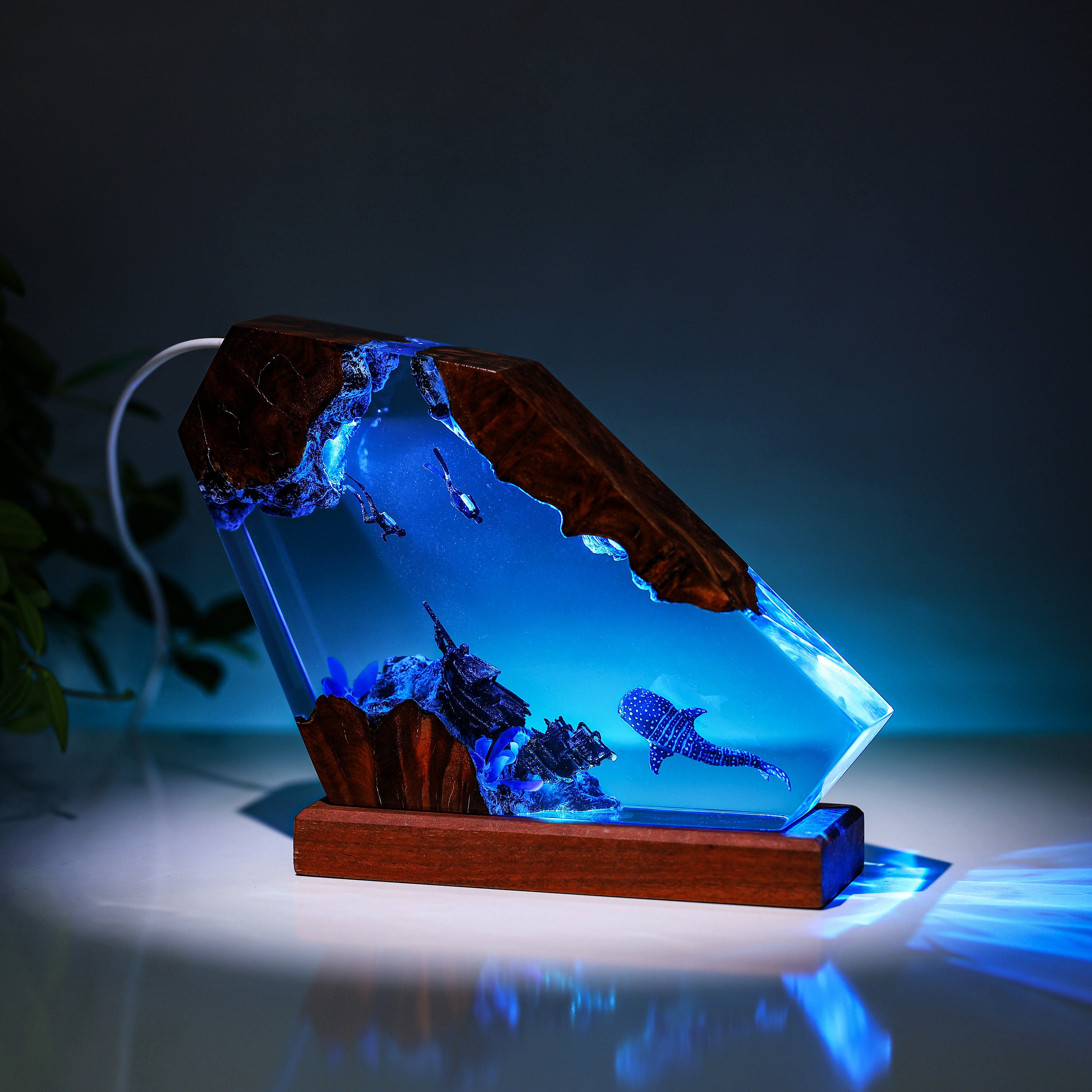 Kraken and Sea Turtle Epoxy Lamp, Scuba Diver Night Light, Ocean Lamps ...