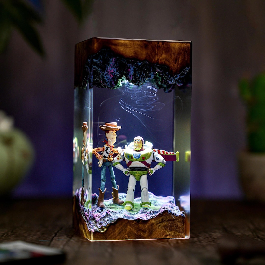 Cowboy & Space Ranger Inspired Resin Lamp – Handmade Epoxy Wooden Night ...