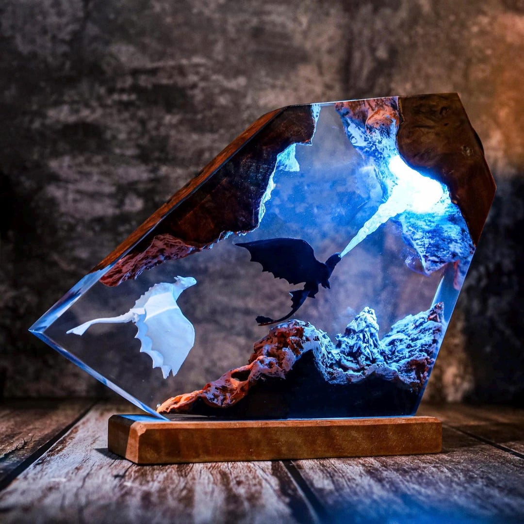 Blaze of the Night | Toothless & Light Fury Fantasy Lamp in Wood Resin ...