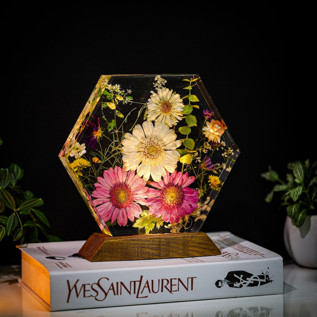 Real Flower Resin Night Light, Customized Dried Flower Resin Lamp, Real ...
