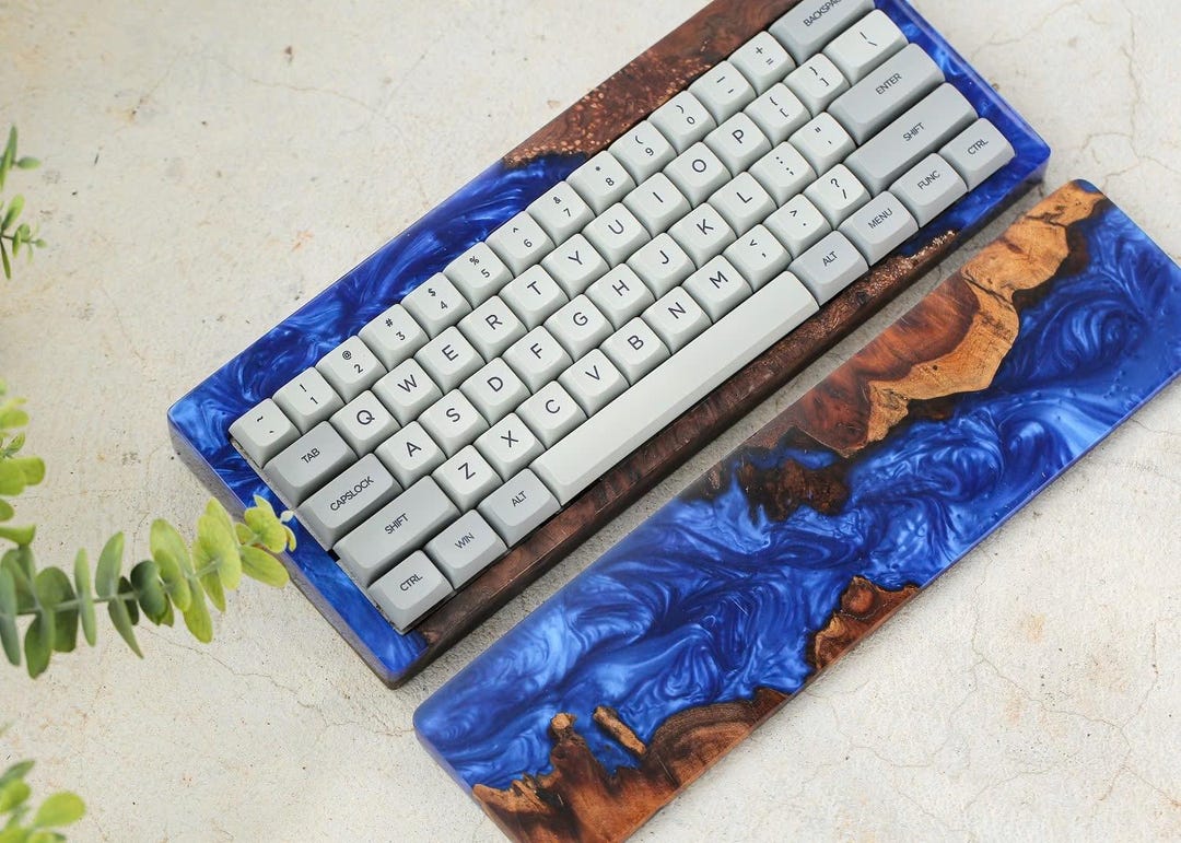 Blue Amboyna Burl Keyboard Case , Resin and Wood Keyboard Case, Wood ...