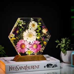 Real Flower Resin Night Light, Customized Dried Flower Resin Lamp, Real ...