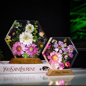 Real Flower Resin Night Light, Customized Dried Flower Resin Lamp, Real ...