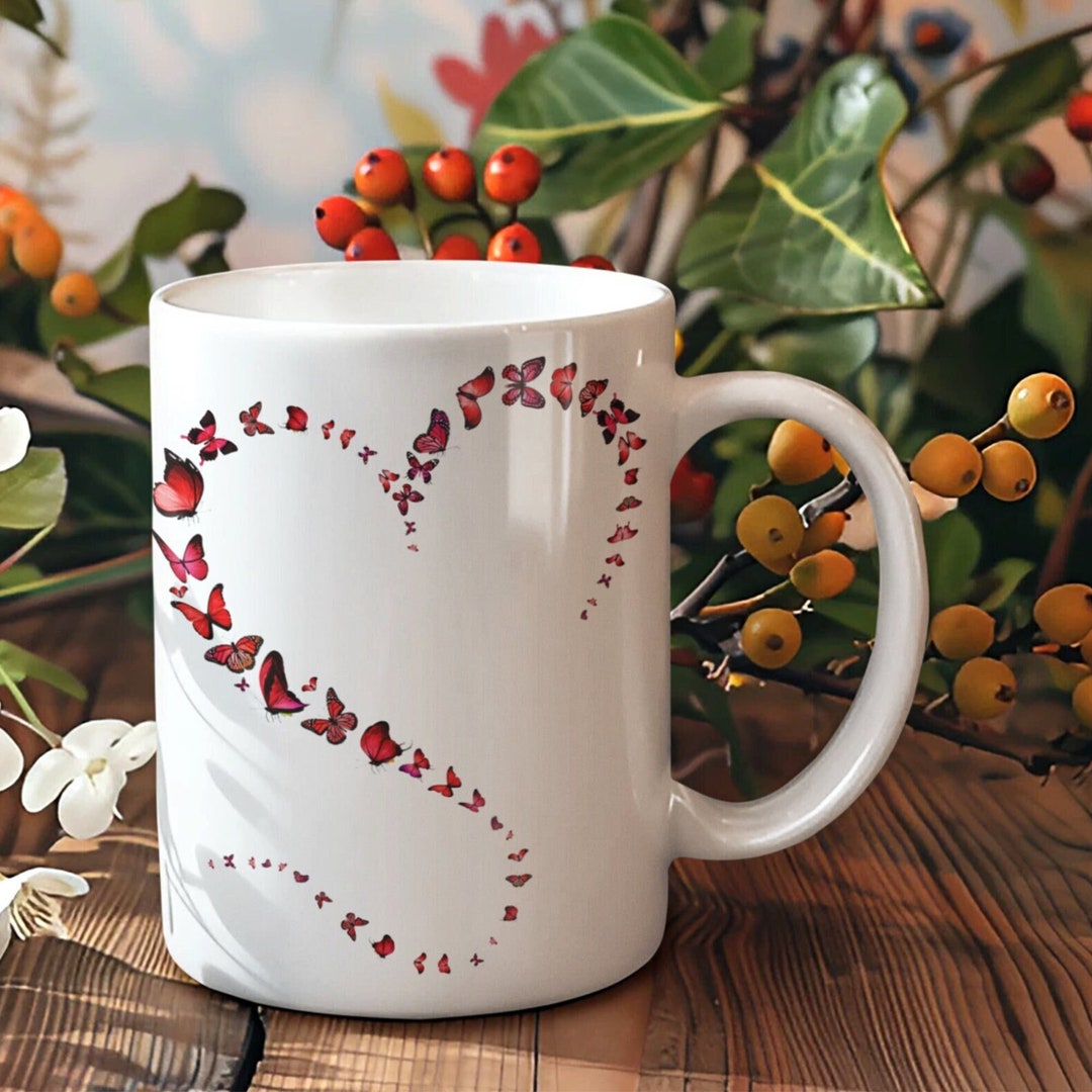 Glowing Heart Coffee Mug, Heart Stylish Ceramic Coffee Mug, Butterflies ...