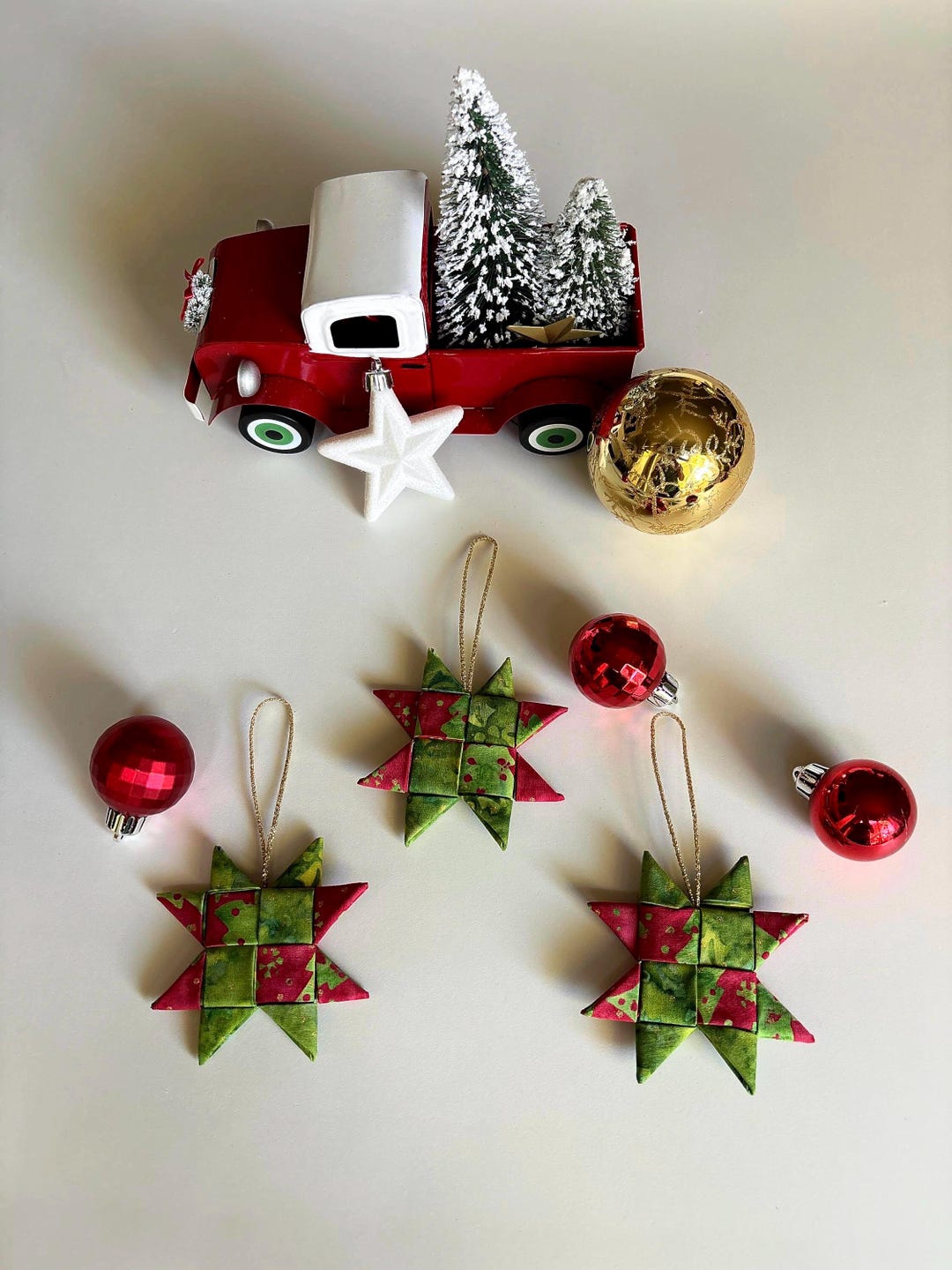 Christmas Star Ornaments, Set of 3 Handmade Star Ornaments, Fabric Star ...