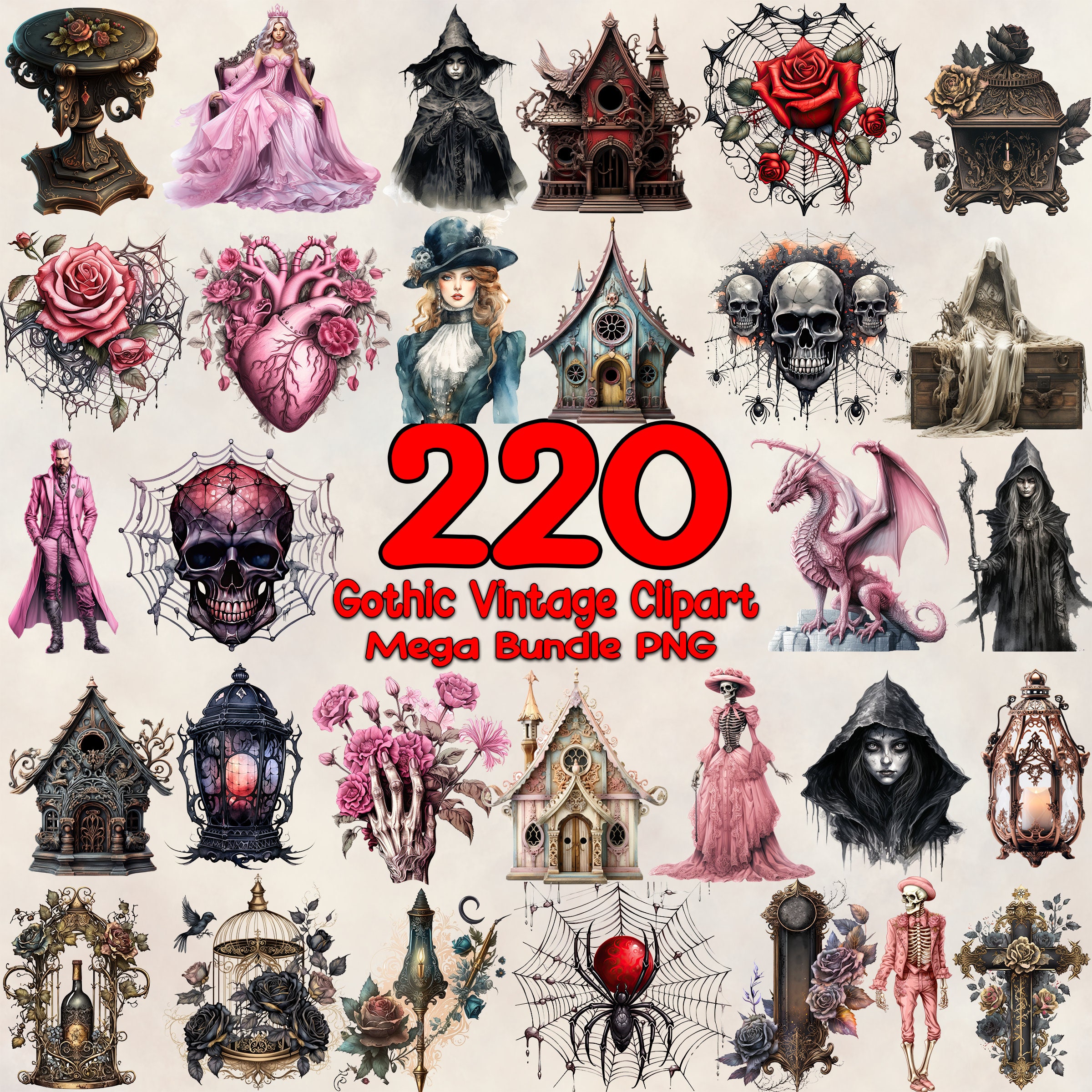 3200 Watercolor Gothic Clipart Bundle,commercial Use, Watercolor Gothic ...